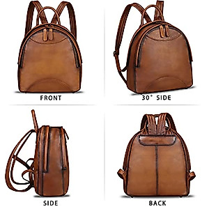 IVTG Genuine Leather Backpack Purse for Women Vintage Fashion Bookbag Handmade Casual Satchel Daypacks (LightBrown)