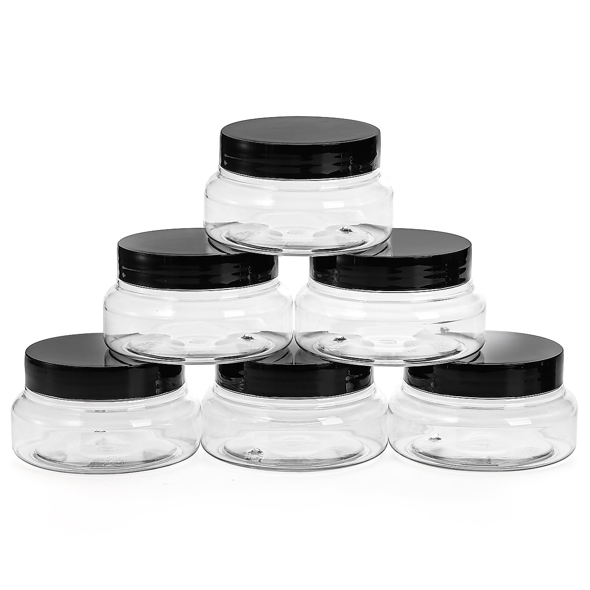 Yarlung 24 Pack 5 Oz Plastic Jars with Lids, Clear Body Scrub Jars Empty Refillable Containers Round Low Profile Samples Jars for Lotion, Body Butter, Sugar Scrub, Cream