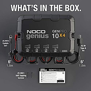 NOCO Genius GENPRO10X4, 4-Bank, 40A (10A/Bank) Smart Marine Battery Charger, 12V Waterproof Onboard Boat Charger, Battery Maintainer and Desulfator for AGM, Lithium (LiFePO4) and Deep-Cycle Batteries