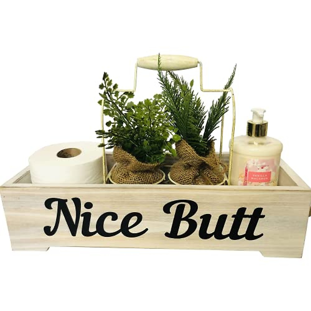 Funny Bathroom Decor Box - Toilet Paper Holder, Toilet Tank Topper, Bathroom Box for Toilet- Farmhouse Bathroom Box Organizer - Double Sided Prints Bathroom Decoration (Rustic White)