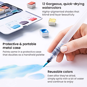 Arteza Watercolor Painting Art Set, Watercolor Half-Pans and Foldable Canvas Paper Bundle,DIY Kit, Art Supplies for Artists & Hobby Painters