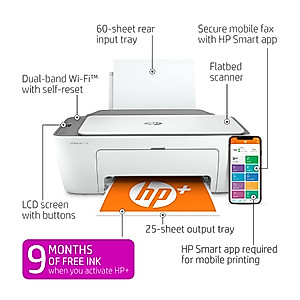 HP DeskJet 2723e All-in-One Printer with Bonus 9 Months of Instant Ink