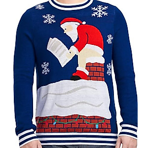 Tipsy Elves Men's Blue Santa Log on The Fire Ugly Christmas Sweater Size Small