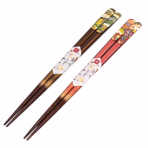 Kawai Japanese Wooden Chopsticks Reusable 2 Pairs in Gift Box, Nippon Scenery Red and Purple [ Made in Japan /Handcrafted ]