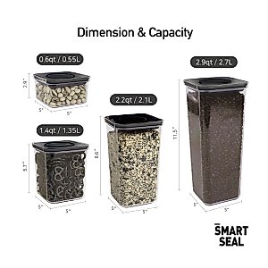 Neoflam Airtight Smart Seal Food Storage Container (Set of 3) | Crystal Clear Body, Matte Black Lid | Modular, Stackable, Nestable Design | Easy to Clean, BPA Free (Square, 1.4L)