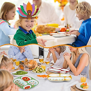 Suttmin 8 Pcs Fall Thanksgiving Kids Divided Plates Fall Plates Dinnerware Set for Kids Bulk Plastic Thanksgiving Themed Serving Dishes Pumpkin Turkey Sunflower Pine Nut Self-Feeding Dishwasher Safe
