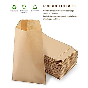 Lautechco 150 Pack Small Paper Bags, Mini Brown Cookie Bags, Tiny Kraft Paper Treat Gift Bags for Sandwich, Snacks, Candy, Popcorn, Party Favor Bags 5.3x3.5 Inches