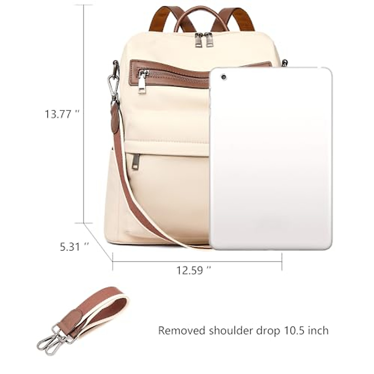 BROMEN Backpack for Women Convertible Purse Bookbag Purses Fashion Leather Travel Bags Beige Brown