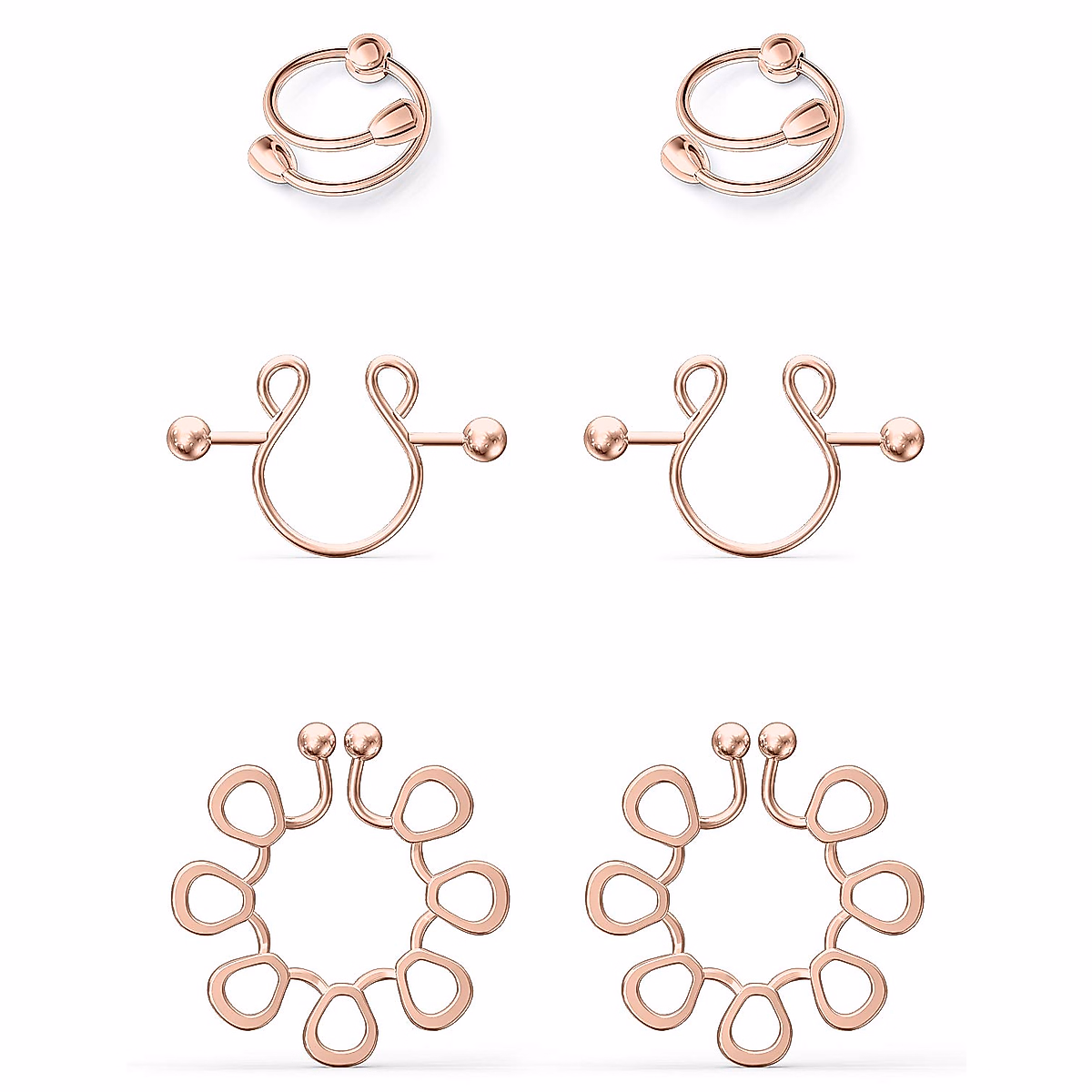 Ftovosyo Fake Nipplerings Piercings Adjustable Clip On Nipple Rings Stainless Steel Non-Piercing Nipple Jewelry for Women Rose Gold