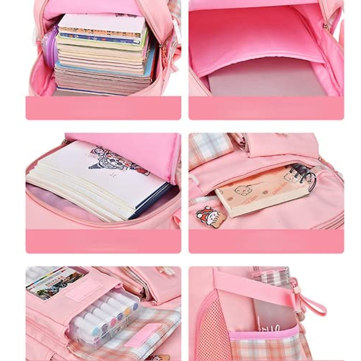 HUIHSVHA Kawaii Backpack, Cute Pink Large Capacity School Laptop Bag, Casual Travel Daypack Bookbag for Teens Girls Students