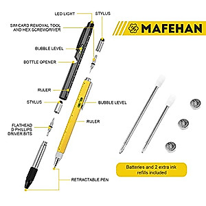 Gifts for Men Dad Him, MAFEHAN 10 in 1 Multi-Tool Pen Set, Father's Day Gifts from Son Daughter Wife, Cool Gadgets For Men, Christmas Gifts Stocking Stuffers for Men-Yellow&Black