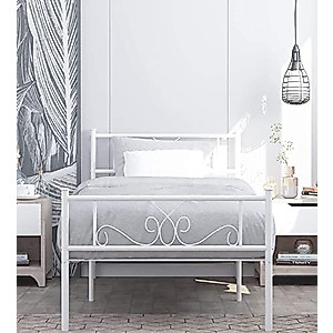 SimLife Metal Twin Bed with Storage Solid Steel Legs Great for Boys and Girls Toddler Princess Bed Frame Kid's Day Bed No Box Spring Need White