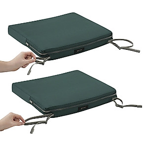 Classic Accessories Ravenna Water-Resistant 17 x 15 x 2 Inch Rectangle Outdoor Seat Cushion Slip Cover, Patio Furniture Chair Cushion Cover, Mallard Green, Patio Furniture Cushion Covers