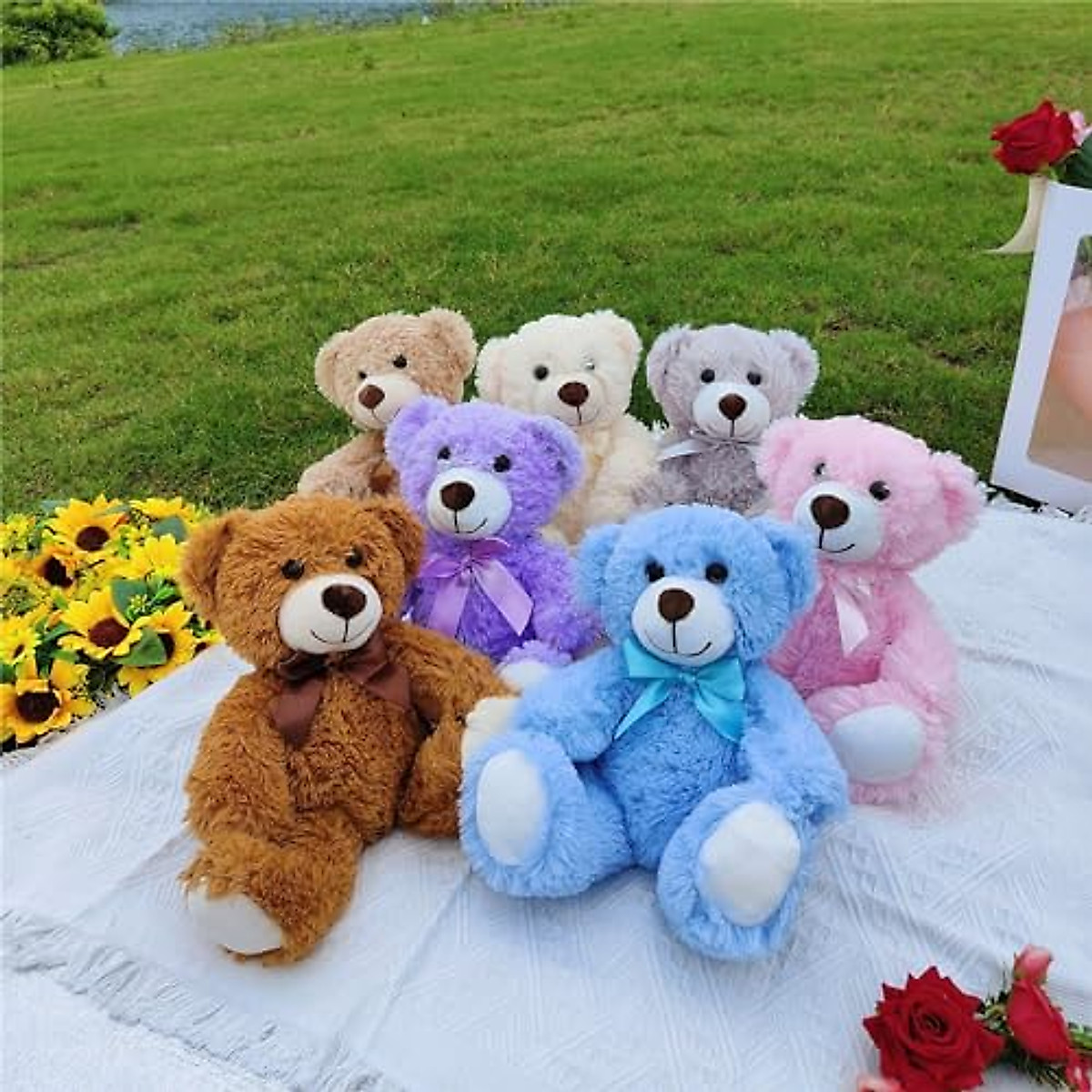 UHousDeco 13.5 Inch 3 Packs Cute Teddy Bear Stuffed Animal Plush Toys Gift for Kid, Grey Tan Brown