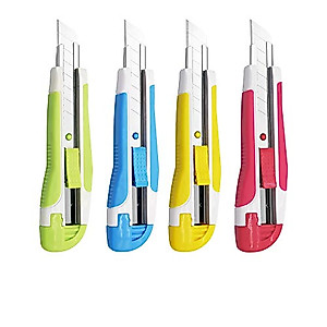 XW Snap-off Utility Knife,18mm Razor Blade Auto-lock Retractable Box Cutter of Assorted Colors, Total 12 Blades, 4-Pack