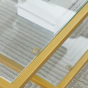Golden Metal Glass Coffee Table - Two-Tiered with Tempered Glass, Stylish Metal Frame Coffee Table for Bedroom, Dining Room, Office Room.