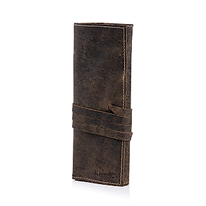 KomalC Genuine Leather Pen Case & Pencil Holder – Artisan Leather Stationery Roll/Foldable Pouch for Artists