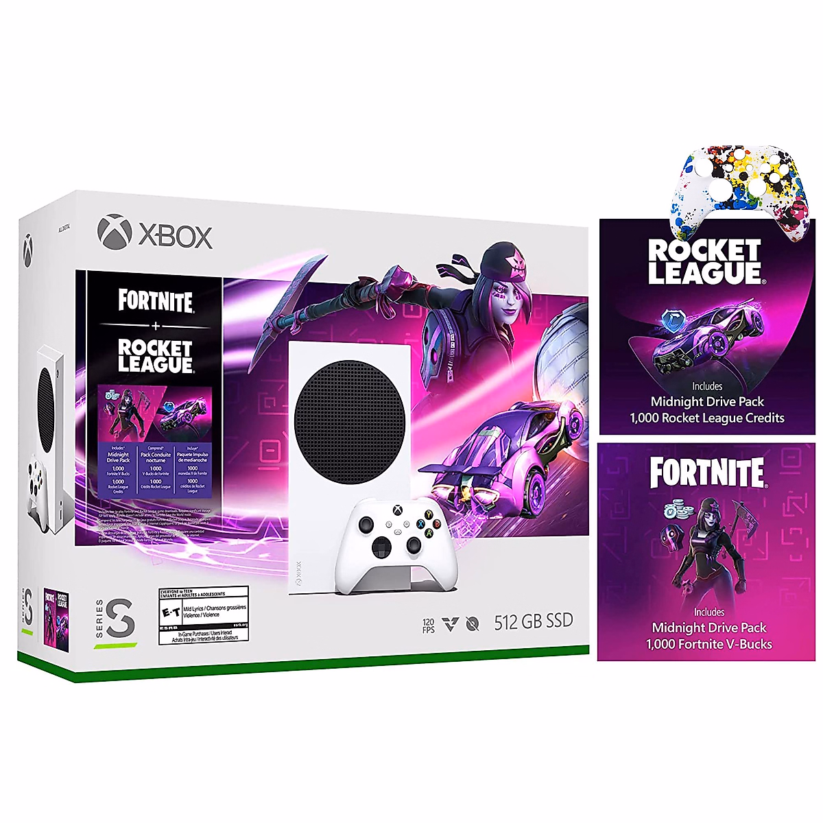 Microsoft Xbox Series S 512GB SSD All-Digital Console - Fortnite & Rocket League, Wireless Controller, 1440p Gaming Resolution, Up to 120 FPS, HDR (High Dynamic Range), AMD FreeSync, Controller Skin (Renewed)