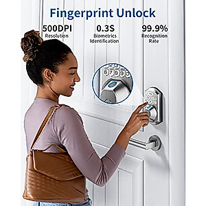Fingerprint Door Lock: TEEHO TE002W Smart Lock, Built-in WiFi Keyless Entry Door Lock Deadbolt, Easy Installation, BHMA Cert, Satin Nickel