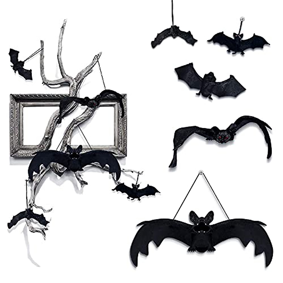 yalanle 5Pcs Halloween Bats Vampire Rubber Bats Decor Hanging Bat for Halloween Party April Fool's Day,Haunted House Decoration