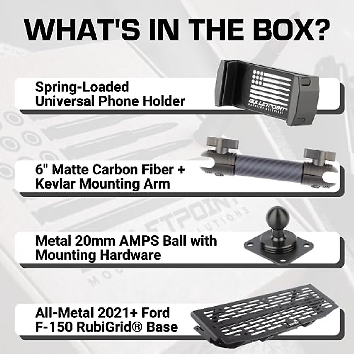 Bulletpoint RubiGrid Metal Dash Mount Phone Holder & Action Camera Mount Compatible with 2021-2024 Ford F-150 and Ford Raptor