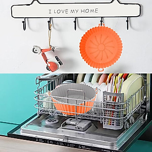 Large 8 Inch 2 Pack Air Fryer Silicone Liners Pot, Round Silicone Air Fryer Basket Baking Tray, Apply to 3.2-6.5 QT Airfryer, Reusable Cooking Oven Insert Accessories(Orange and Gray)