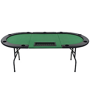 Festnight 9 Player Poker Play Table Folding Oval Casino Texas Holdem Card Game Table with 9 Cup Holders and 1 Large Dealer Tray Table Green 81.1 x 41.7 x 29.9 Inches (L x W x H)