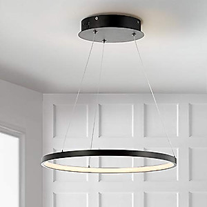 JONATHAN Y JYL7202A Bradley 15.7" Round Integrated LED Metal Pendant Chandelier Modern Contemporary Transitional Dining Room Living Room Kitchen Foyer Bedroom Hallway, Matte Black