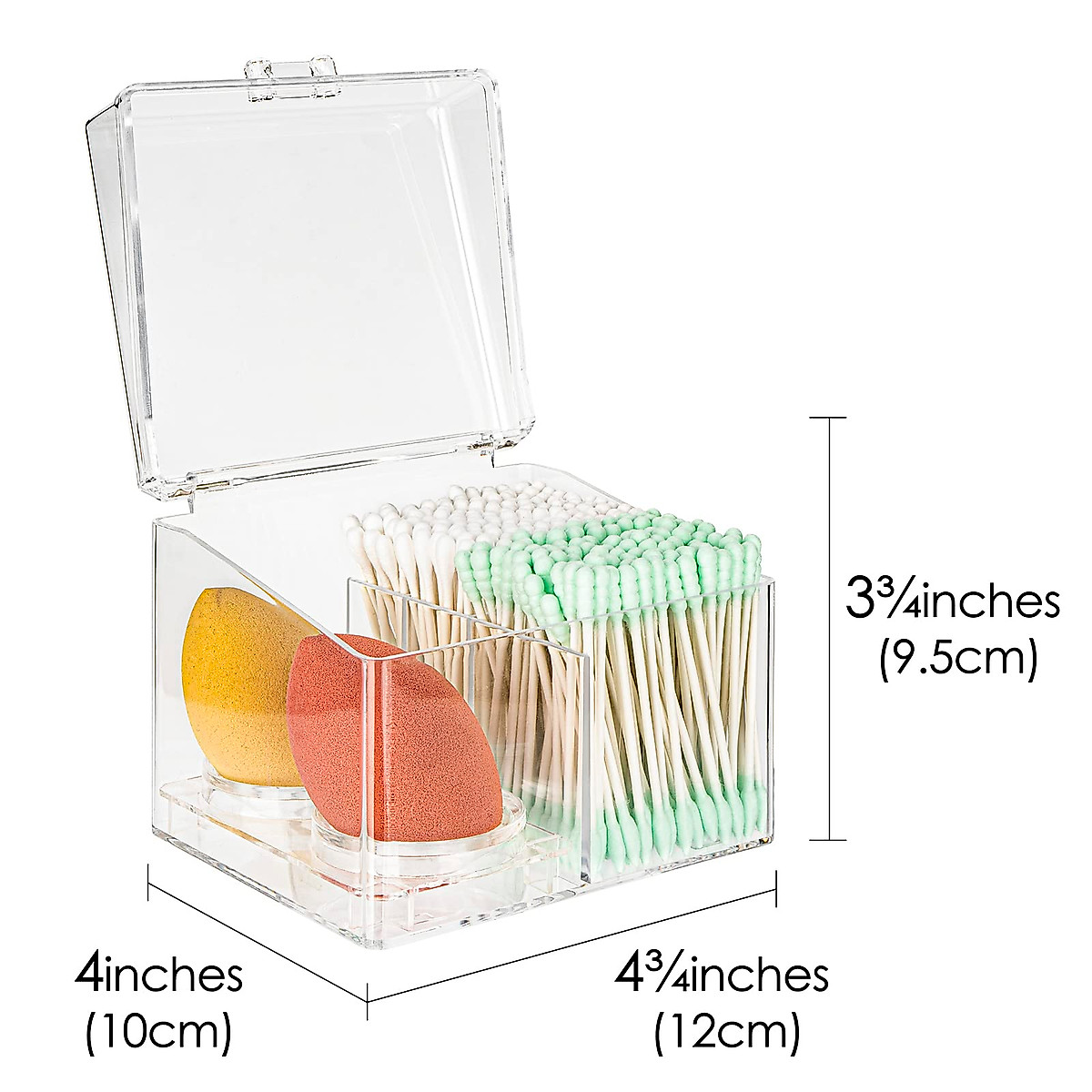 Linkidea Clear Qtip Holder with Lid and Detachable Beauty Egg Tray, 3 Compartment Cotton Pad Container for Cotton Swabs, Make-Up Pads, Cosmetics