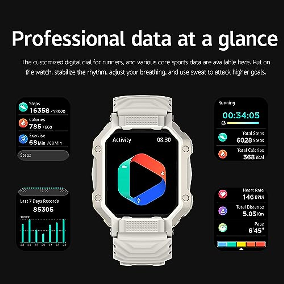 Loluka Military Smart Watch Make/Receive Calls Heart Rate Monitor 1.83" HD Screen Smartwatch Compatible with iPhone Android Phones Pedometer Sports Watches for Men Women