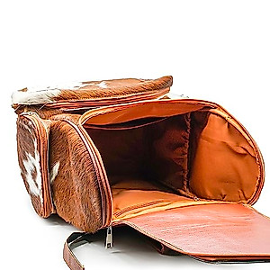 Cowhide Print Fur Leather Diaper Backpack Rucksack Casual Daypacks Brown & White