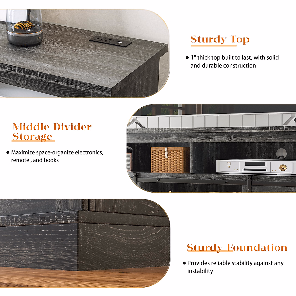 Xilingol Farmhouse TV Stand for 65+ Inch TVs, Tall TV Stands with Power Outlets, Tall Entertainment Center with Sliding Barn Door & Storage Shelves, 65" TV Stands for Living Room, Grey