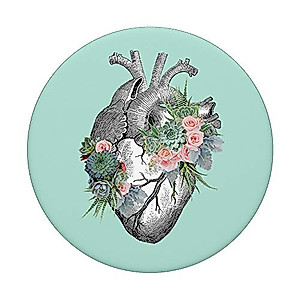 Anatomical human Heart floral with succulents plants PopSockets Swappable PopGrip