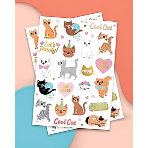 xo, Fetti Cat Temporary Tattoos for Kids - 42 Glitter Styles | Animal Birthday Supplies, Pet Lover Party Favors, Meow Arts and Crafts