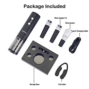 Electric Wine Opener Set with Base, Wine Accessories Set Including Rechargeable Corkscrew Wine Opener, Wine Aerator, Wine Stoppers and Foil Cutter, Perfect Wine Gifts for Wine Lovers