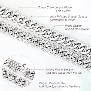 RLMOON Cursive Silver Initial Necklace for Women Miami Iced Out Cuban Chain Choker Necklace Diamond Initial Heart Pendant Letter Necklace Alphabet Hip Hop Jewelry M