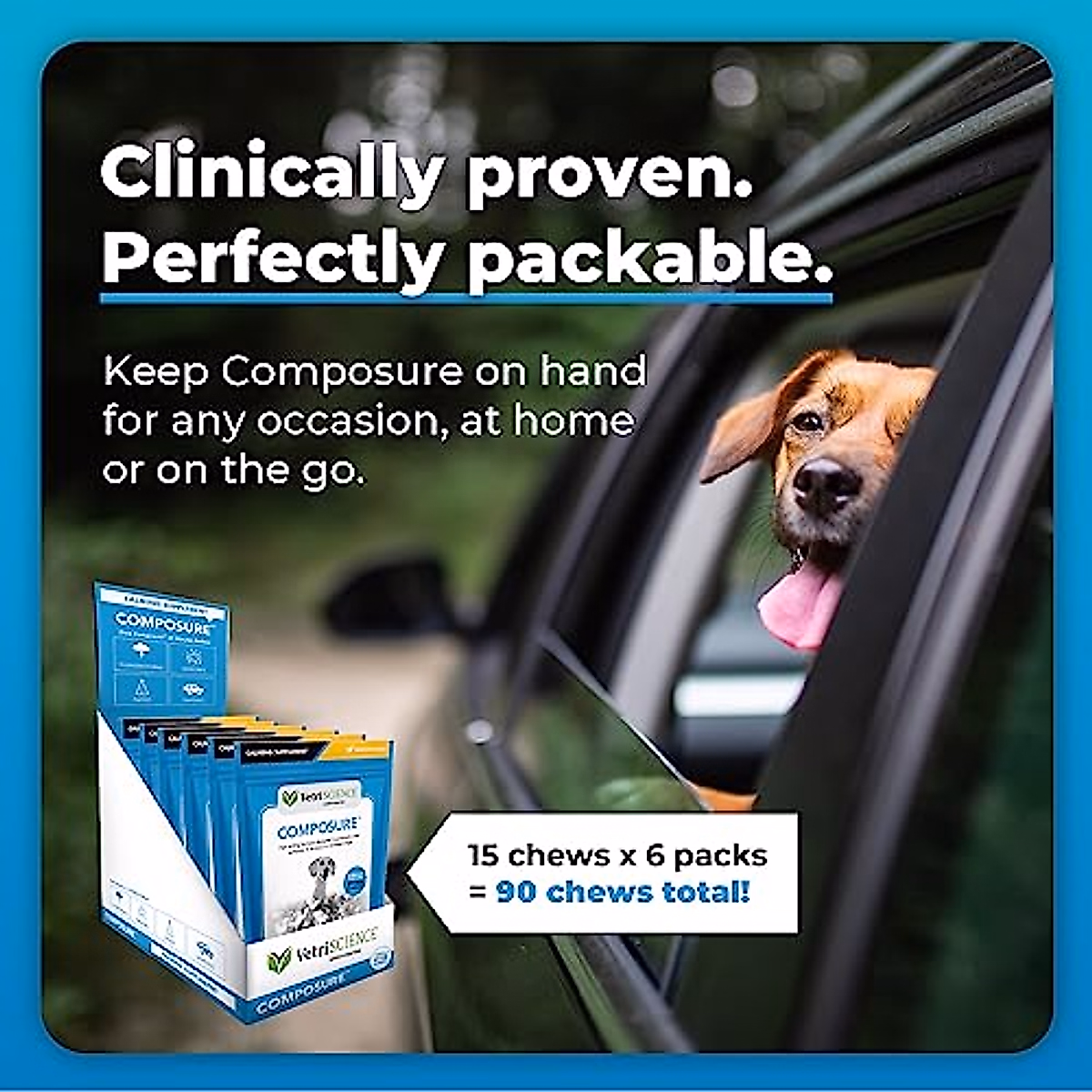 VETRISCIENCE Composure Clinically Proven Calming Chews, Chicken, Six 15-Chew Packs
