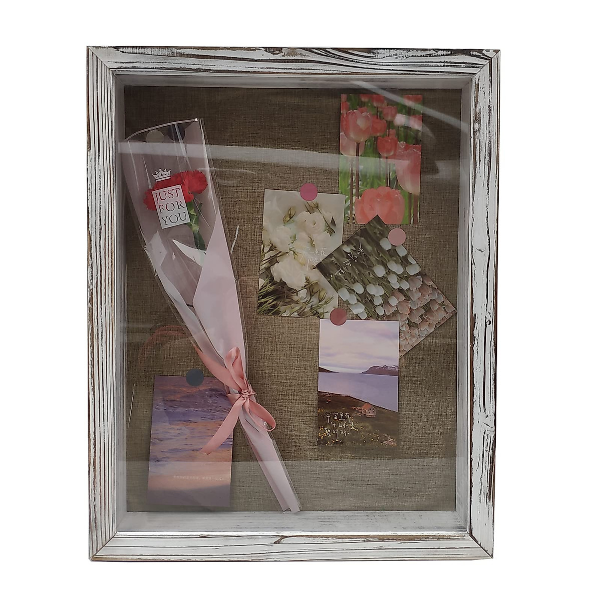 WANLIAN Shadow Box Frame16x20, Extra Large Shadow Boxes Display Cases Wooden Linen Back, Wall-Mounted Deep Display Box Picture Frame for Photos Memorabilia Wedding Jersey Medals Antique (White)