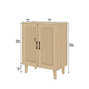 Panana Buffet Cabinet Sideboard with Rattan Decorated Doors Kitchen Storage Cupboard Accent Cabinet (Natural Wood)
