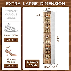 ANTBOX Shoe Organizer Storage Box, Portable Folding Shoe Rack for Closet with Magnetic Clear Door,Large Sneaker Cabinet Bins Sturdy Easy Assembly 10 Layers-10 Grids