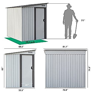 Fingertip WD Outdoor Storage Sheds 4 x 6 FT - Freestanding Outside Steel Shed, Metal Tool Shelter for Storage Lawn Mower, Garbage, Equipment, for Garden, Patio(White)