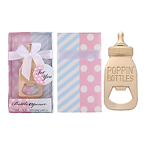 Yuokwer 24 pcs Bottle Opener Gender Reveal Party Favor for Guest,Boy or Girl Gender Reveal Party Decorations, Baby Shower Favors, Gender Reveal Party Souvenir Return Gift (POPPIN BOTTLES, 24)