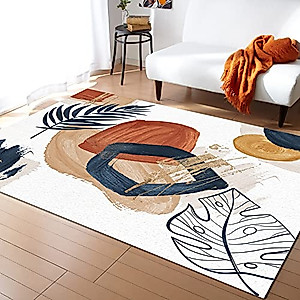 Boho Area Rug for Bedroom Living Room Decor Mid Century Abstract Leaf Boho Style Ultra Soft Non-Slip Accent Rugs Indoor Large Floor Carpet Minimalist Geometric Non-Shedding Nursery Floor Mat 5x6.8ft