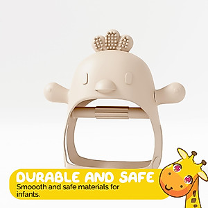 Beige Pacifier Teether Toy Never Drop Baby Teether Wrist Wearable Baby Teether Beige Baby Toys - Little Chick Newborn Toys by Muqee Peeko in Baby Safe Silicone Baby teether