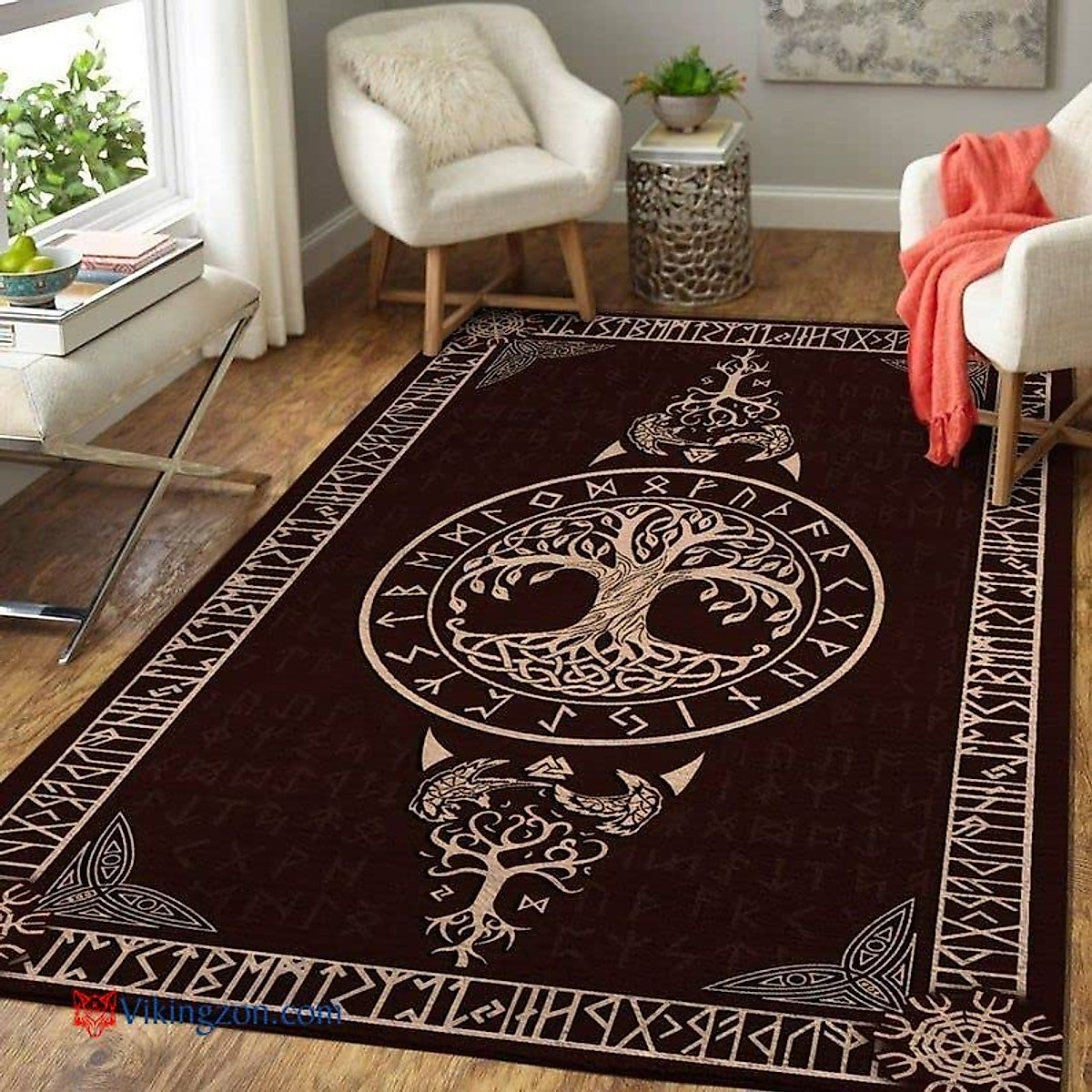 Vegvisir Yggdrasil Raven Norse Mythology Viking Viking Area Rug, Personalized Carpet Viking, Viking Area Rugs for Living Room, Viking Carpet Bedroom, Popular Rug Full Size (3x5, 4x6, 5x8) Na34