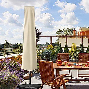 OKPOW Patio Umbrella Cover for 7-11ft Outdoor Umbrellas - 420D Waterproof Garden Market Umbrella Cover - Windproof Outside Parasol Covers with Zipper for Deck Pool Beach Umbrellas, Khaki