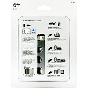 GE Universal USB 2.0 Adapter Kit, 6ft. A Male to A Female Extension Cable, 4 Adapters Included: A Male to B Male, A Male to Mini B (4 Pin), A Male to Mini B (5 Pin), A Male to Micro USB, 33758