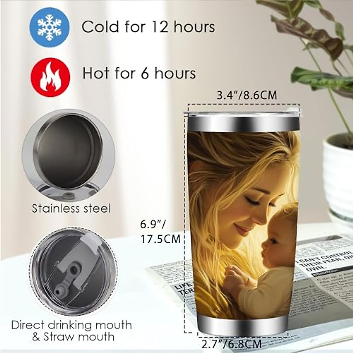 FOCIUZTA 20oz Golden Hair Smile Cute Warm Tumbler with lid, Travel Coffee Cup, Ideal for Easter, Mother Day, and birthday gifts