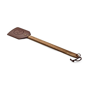 Outset 76616 Acacia Wood and Leather Amish-Style Fly Swatter, 17.5", Brown