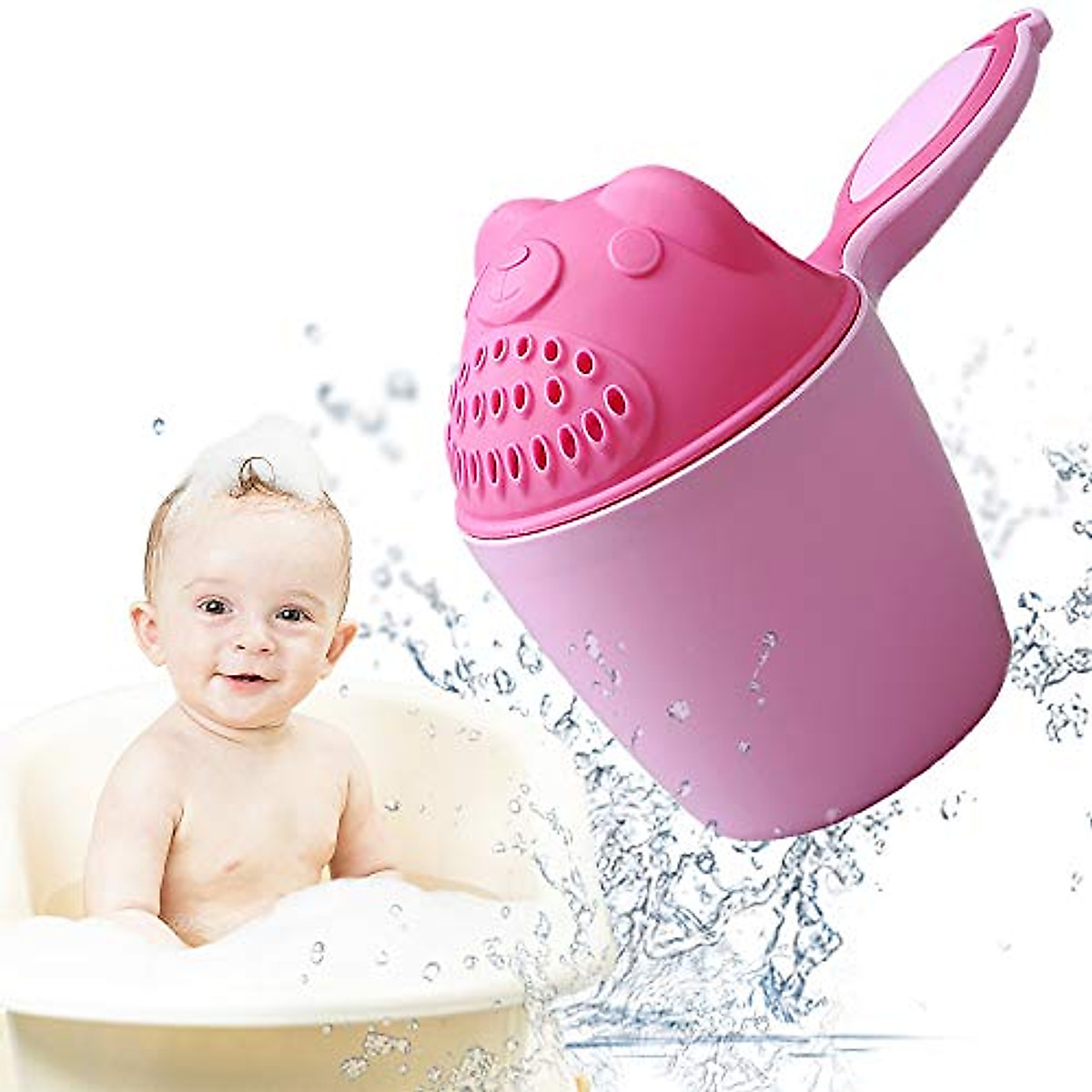 Baby Dippers Bath Rinse Cup Shampoo Rinser Shower Sprinkler Spoon Bathroom Accessories for Baby Tub (Pink)